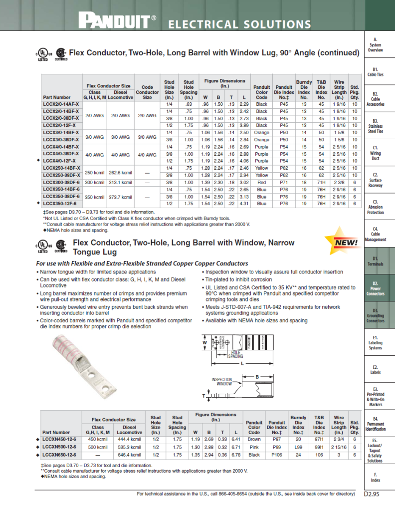 Flex Conductor Two Hole Long Barrel Lug 90 Angle